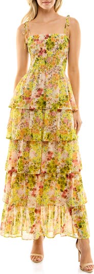 Socialite Floral Print Smocked Tiered Maxi Dress | Nordstrom
