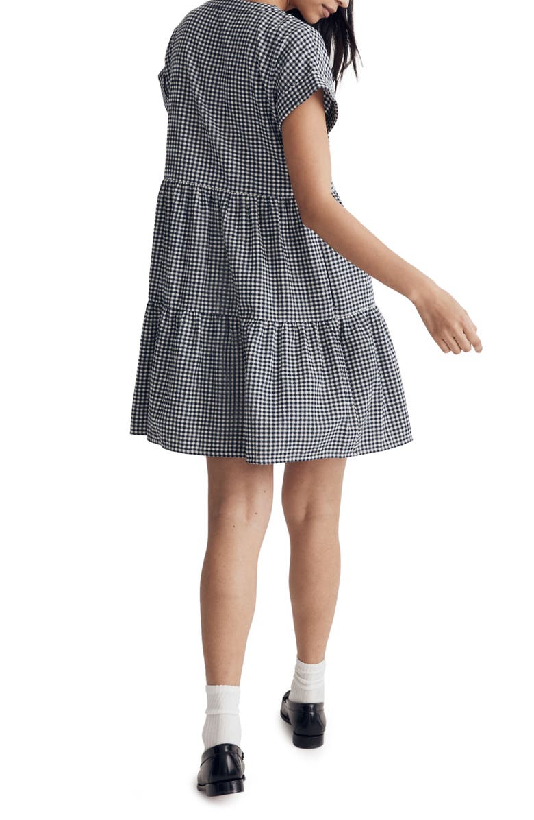 Madewell Gingham Check Cuff Sleeve Button Front Tiered Dress ...