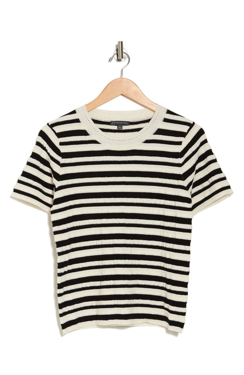 Adrianna Papell Pucker Stripe Short Sleeve Crew Sweater | Nordstromrack