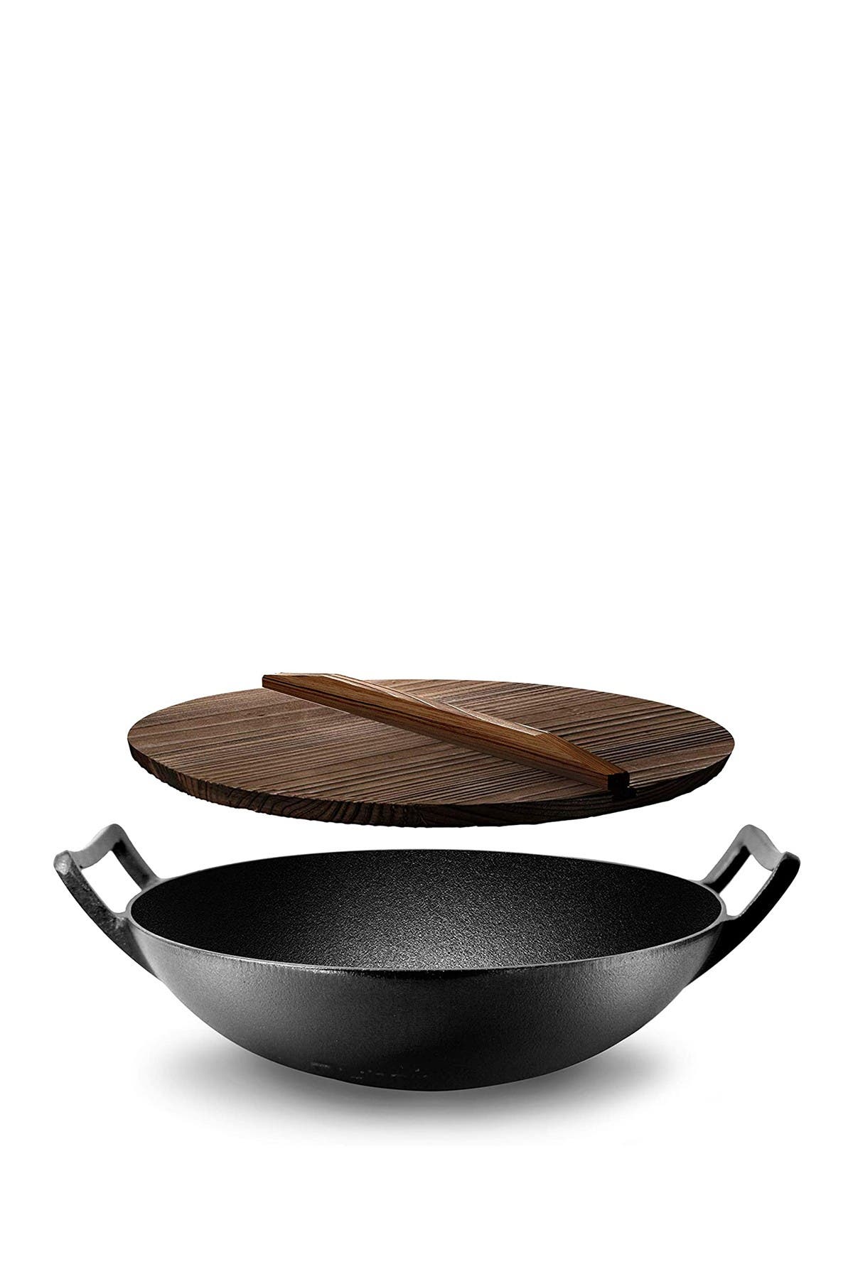 Nutrichef Pre-Seasoned Cast Iron Stir Fry Wok with Wooden Lid ...