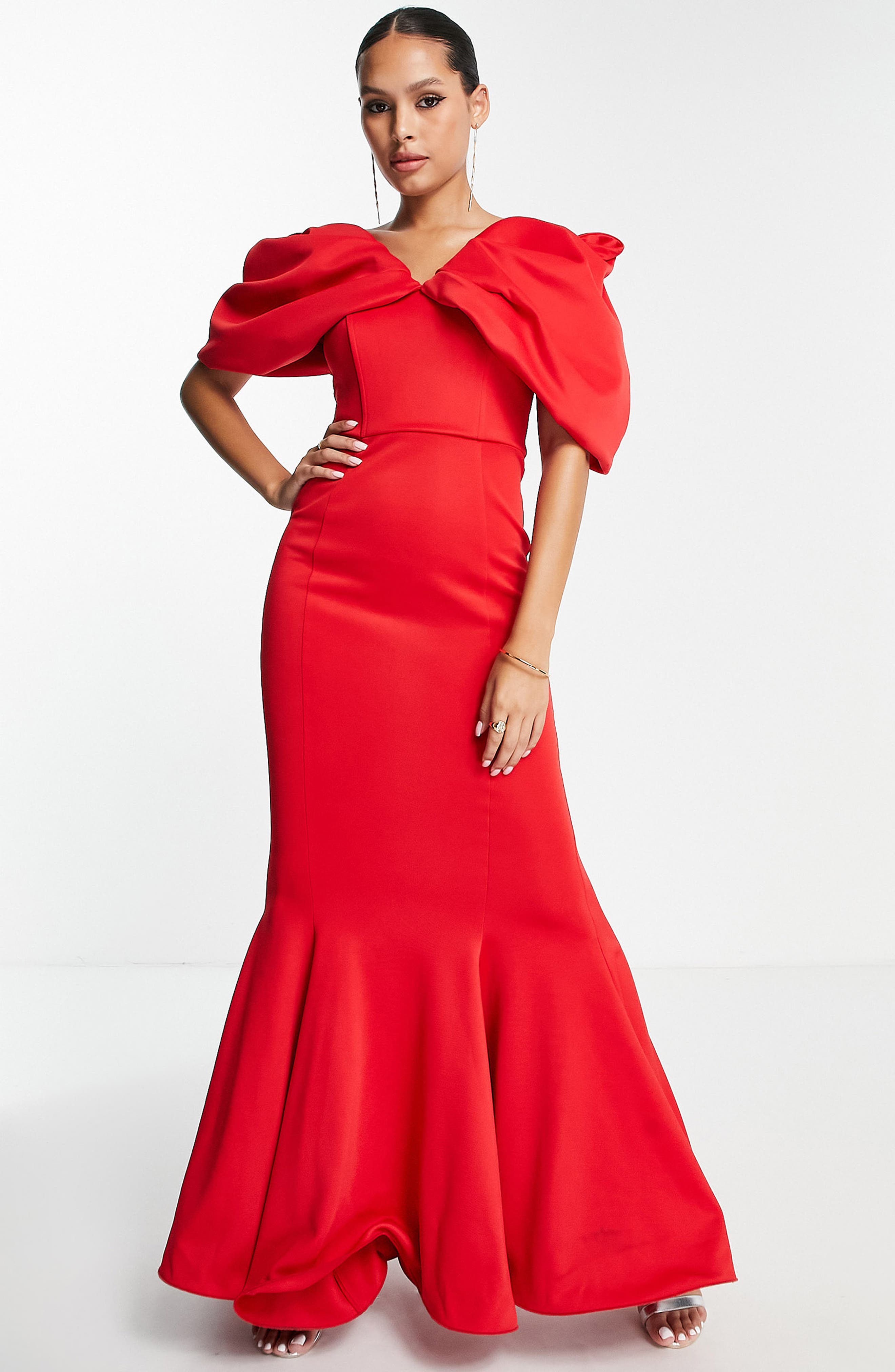 ASOS DESIGN Puff Sleeve Mermaid Gown | Nordstromrack