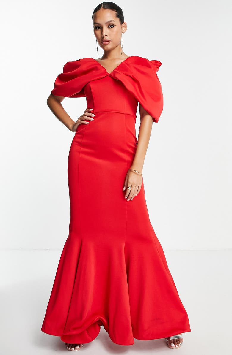 ASOS DESIGN Puff Sleeve Mermaid Gown | Nordstromrack