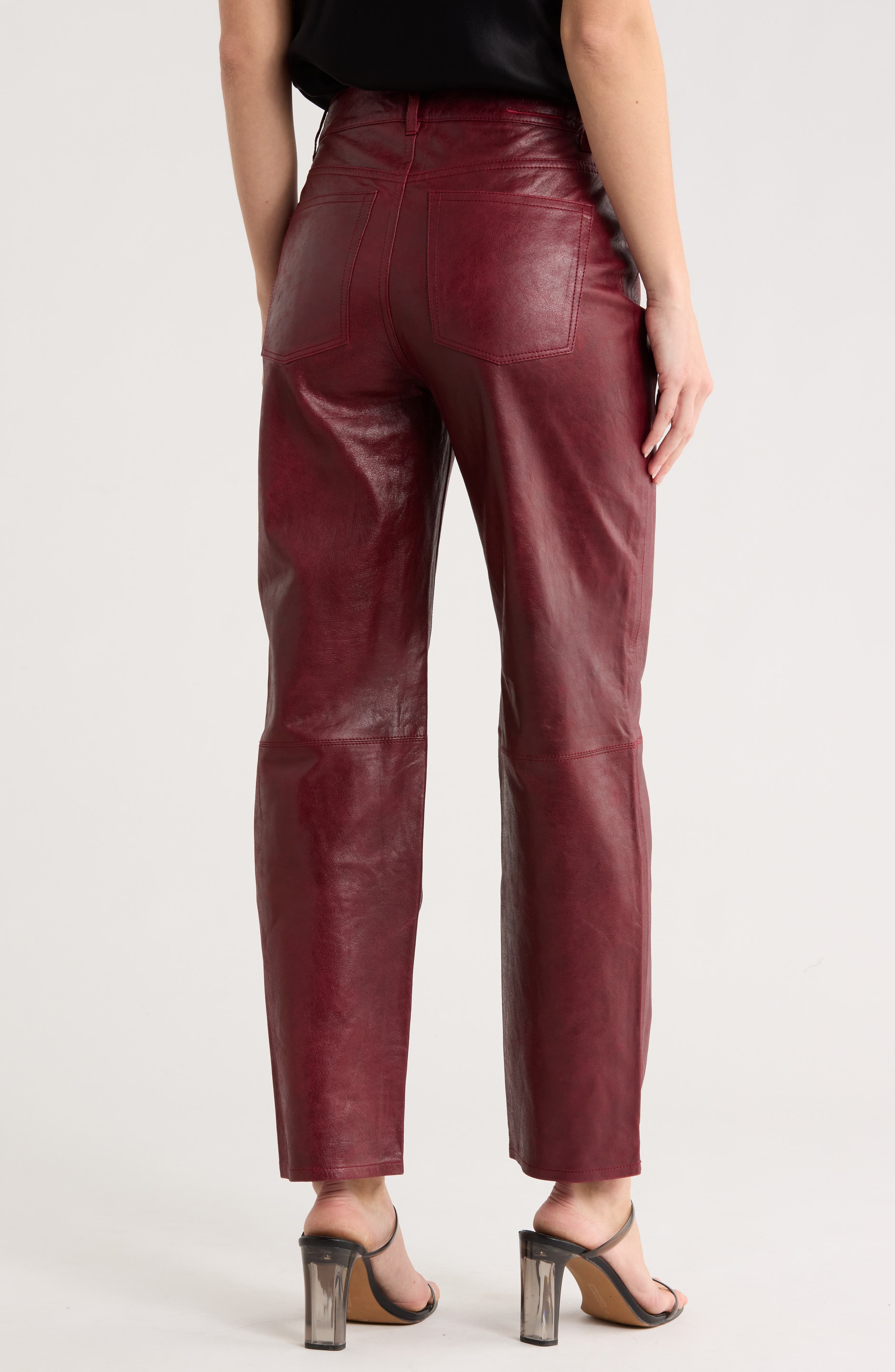 DL1961 Patti High Waist Ankle Straight Leg Leather Pants | Nordstromrack