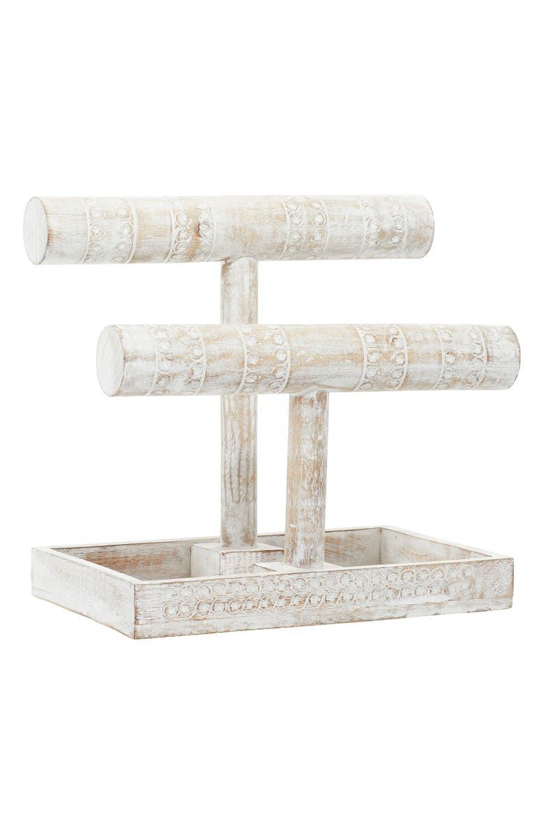 GINGER BIRCH STUDIO White Mango Wood Carved 2-Level Jewelry Stand with ...