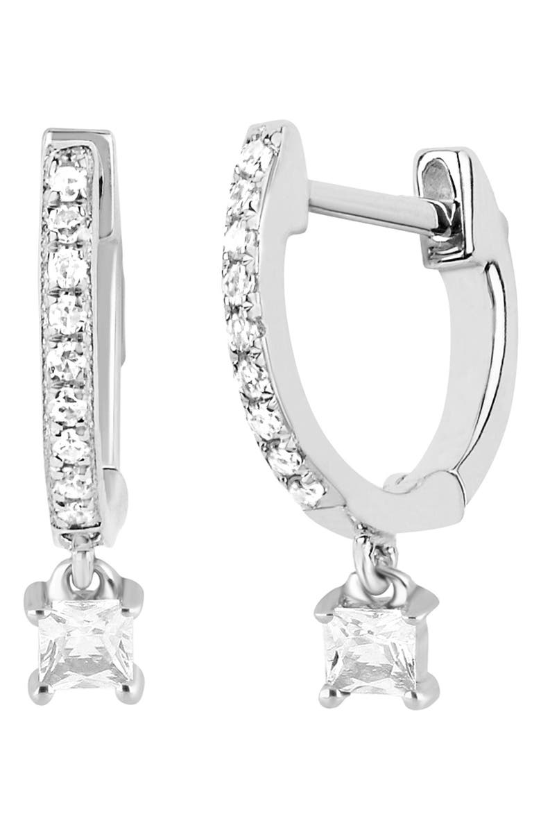 EF Collection 14k White Gold White Quartz & Diamond Princess Drop ...