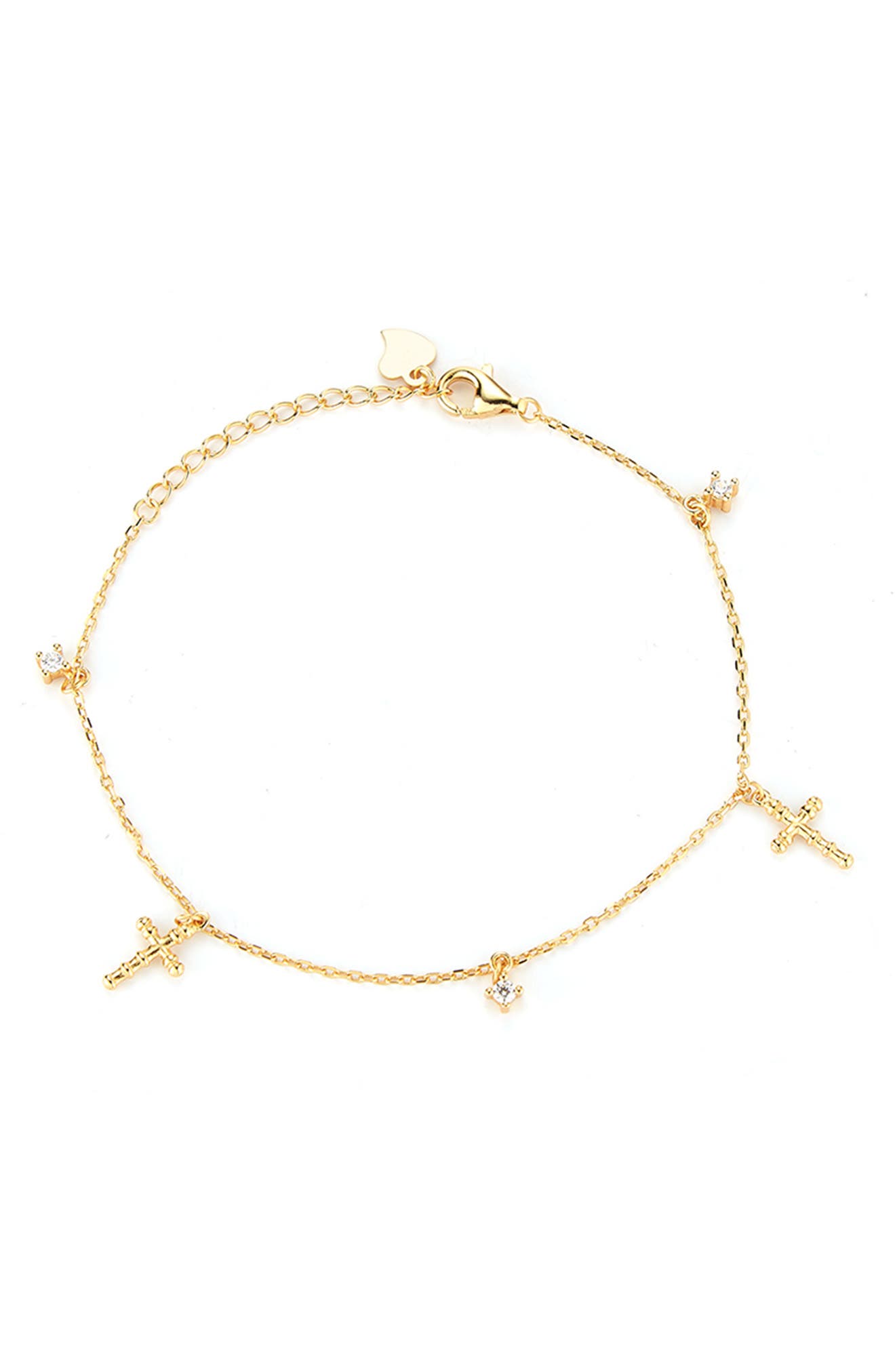 GLAZE JEWELRY 14K Gold Plated Sterling Silver CZ Cross Charm Bracelet ...