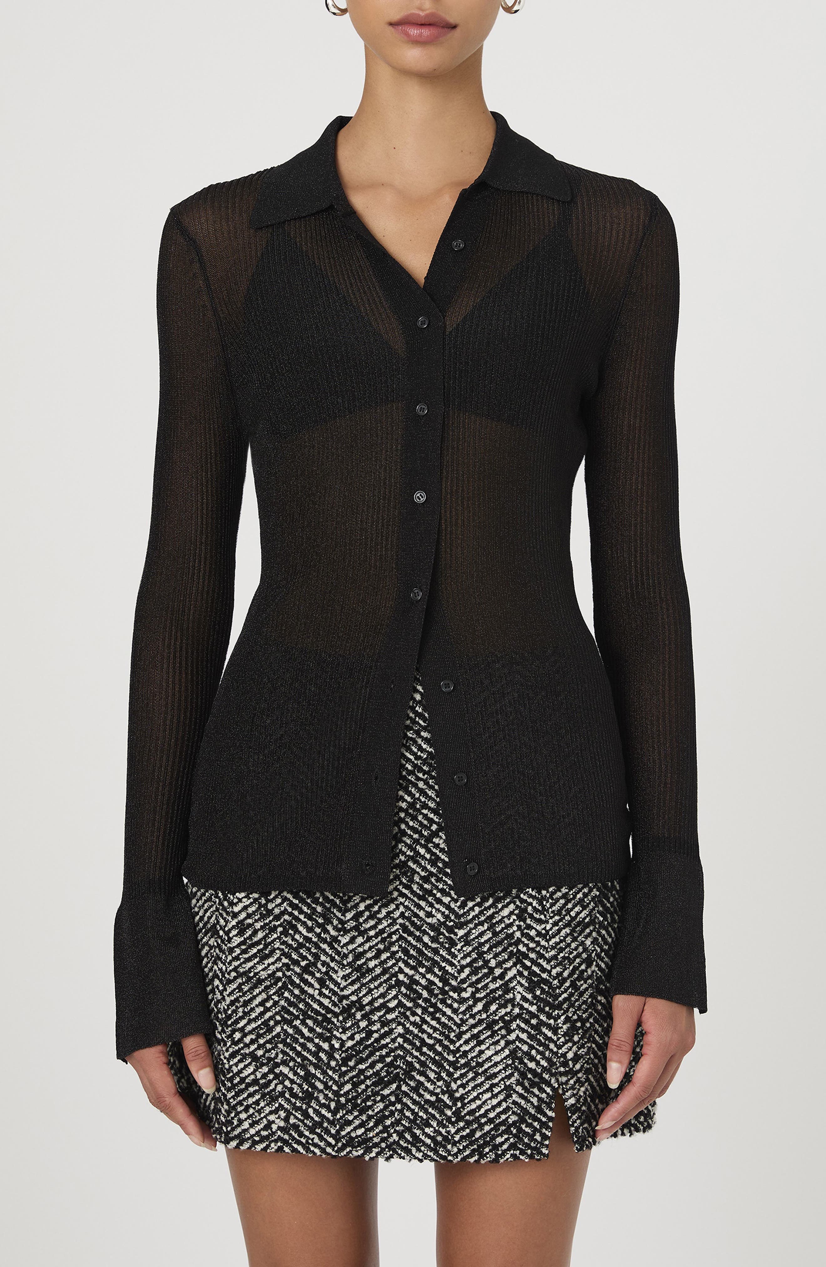 French Connection Metallic Collared Cardigan | Nordstromrack