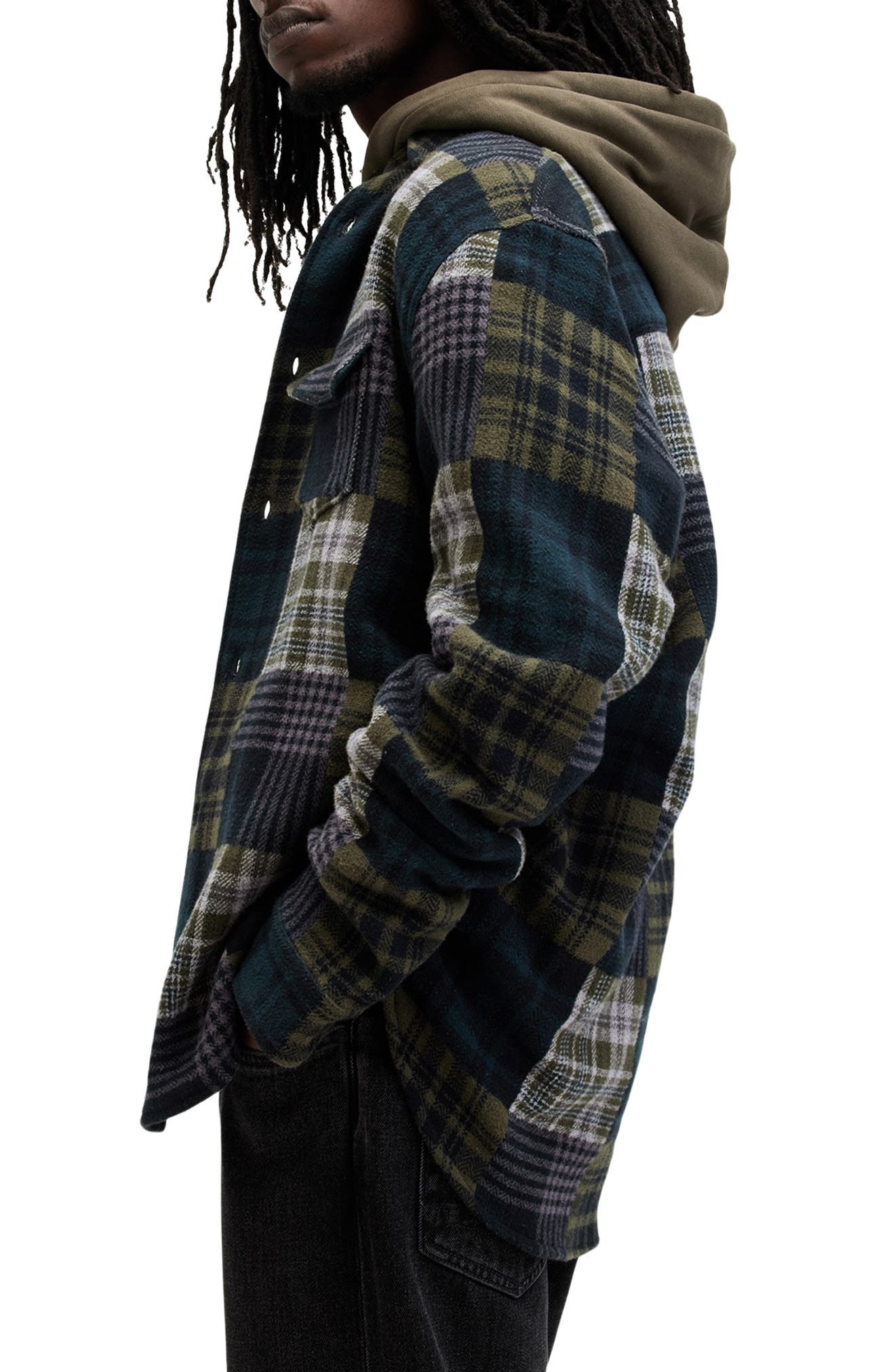 AllSaints Hopton Plaid Cotton Button-Up Shirt Jacket | Nordstromrack