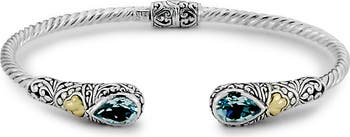 SAMUEL B. 18K Yellow Gold & Sterling Silver Blue Topaz Bangle Bracelet ...