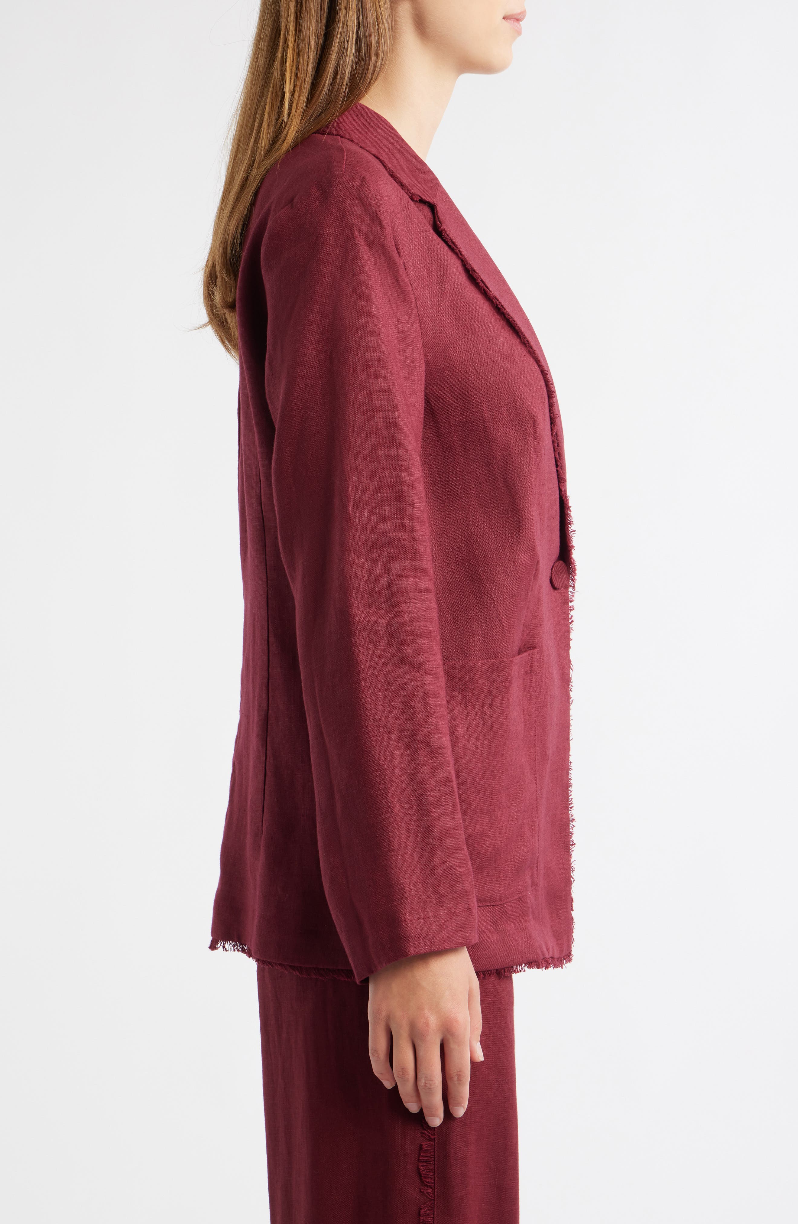 MANGO Tarida Frayed Linen Blazer | Nordstromrack