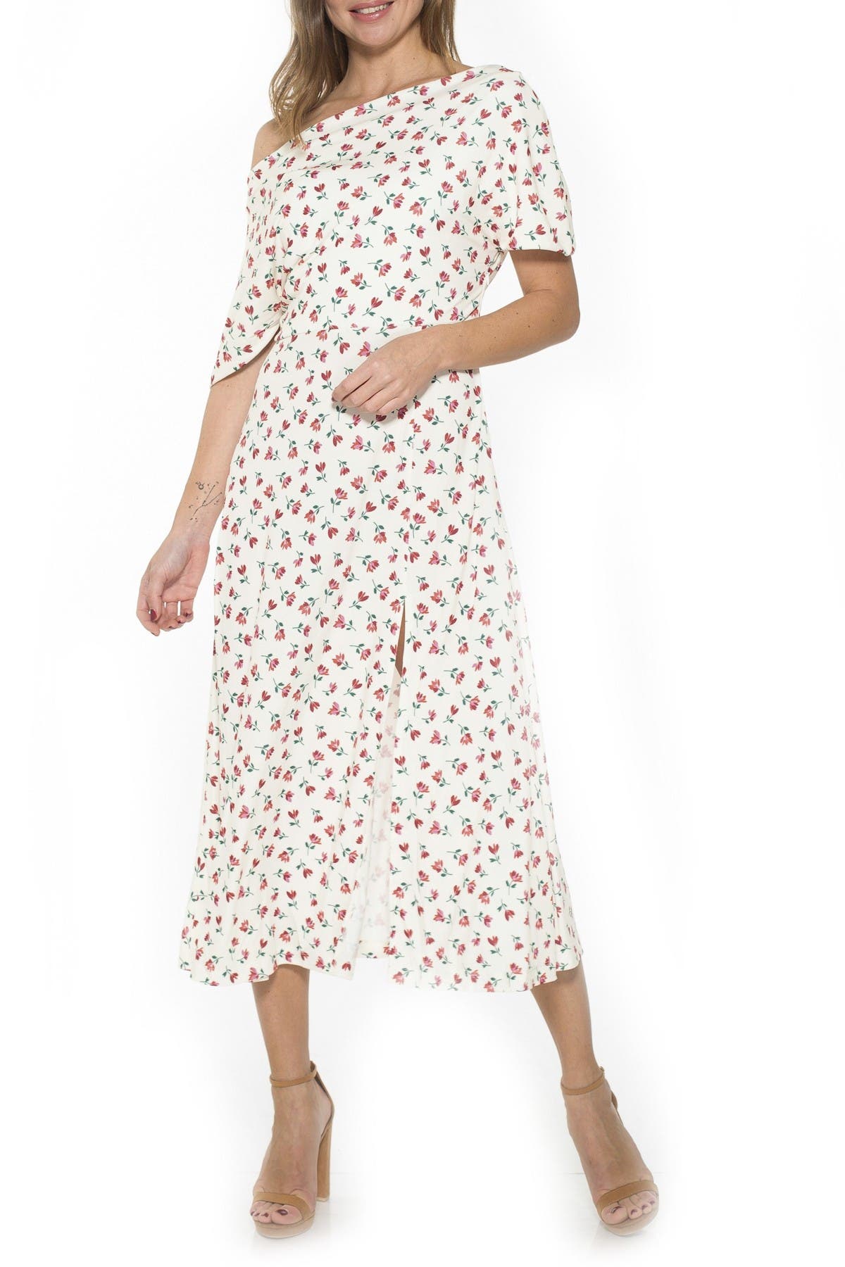 Alexia Admor Kaelyn Draped One Shoulder Floral Midi Dress | Nordstromrack