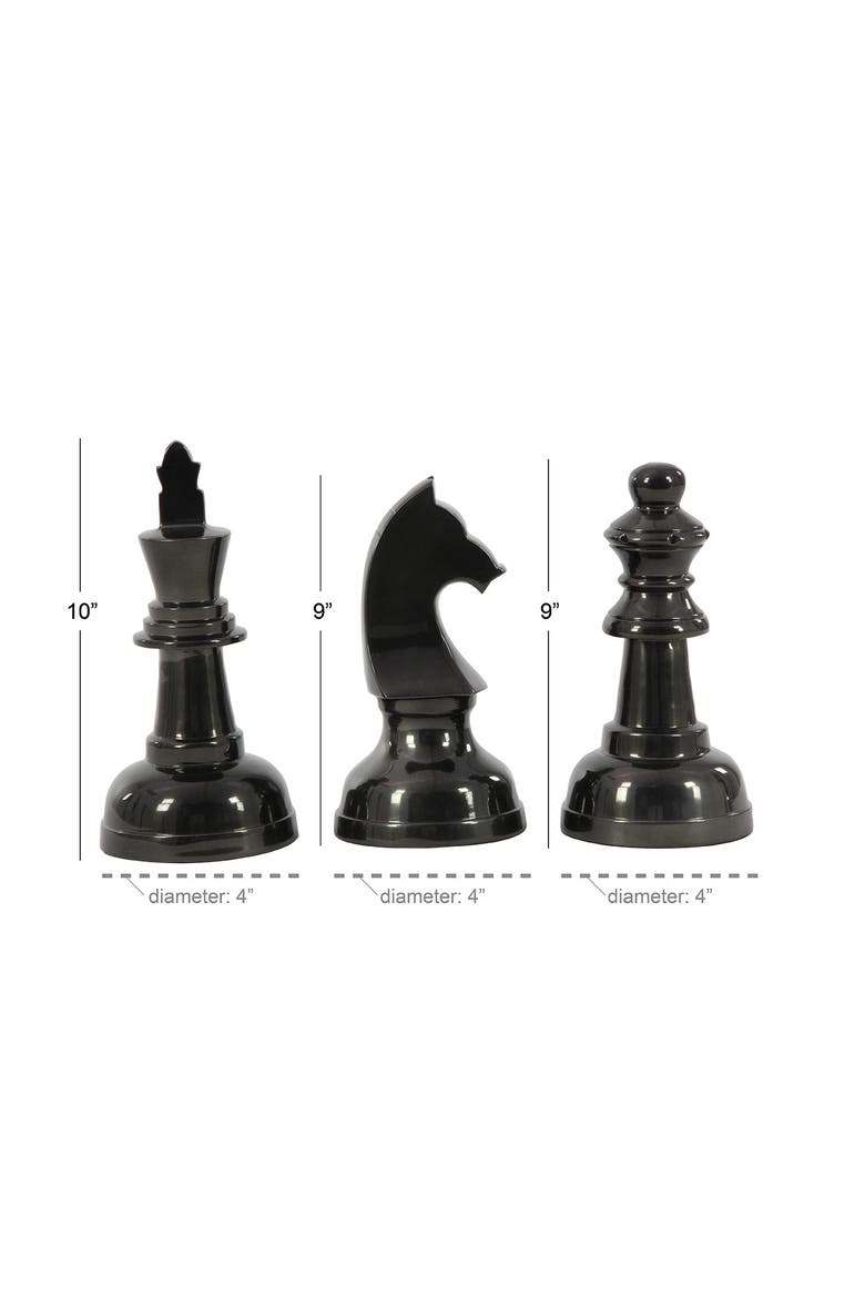 Dark Gray Aluminum Chess Sculpture with Knight, Queen & King - Set of 3 ...
