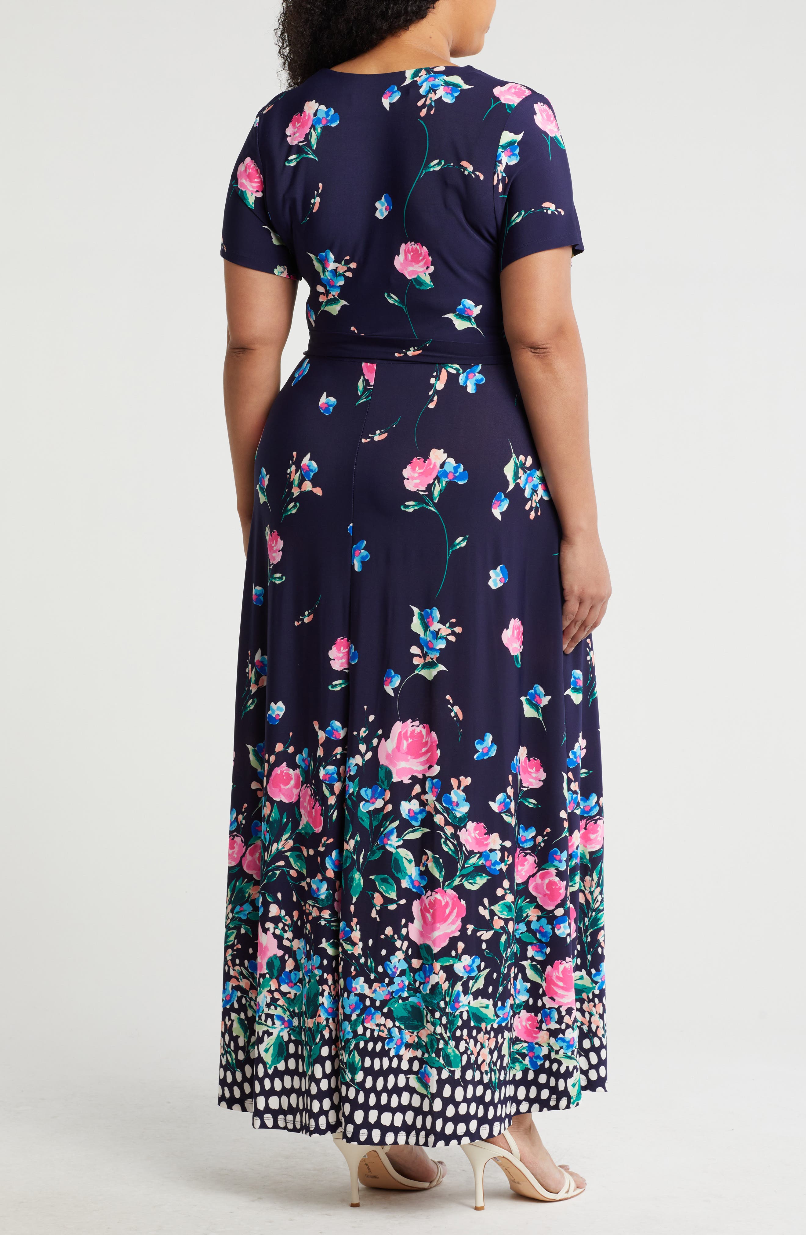 Floral Short Sleeve Faux Wrap Maxi Dress (Women) | Nordstromrack