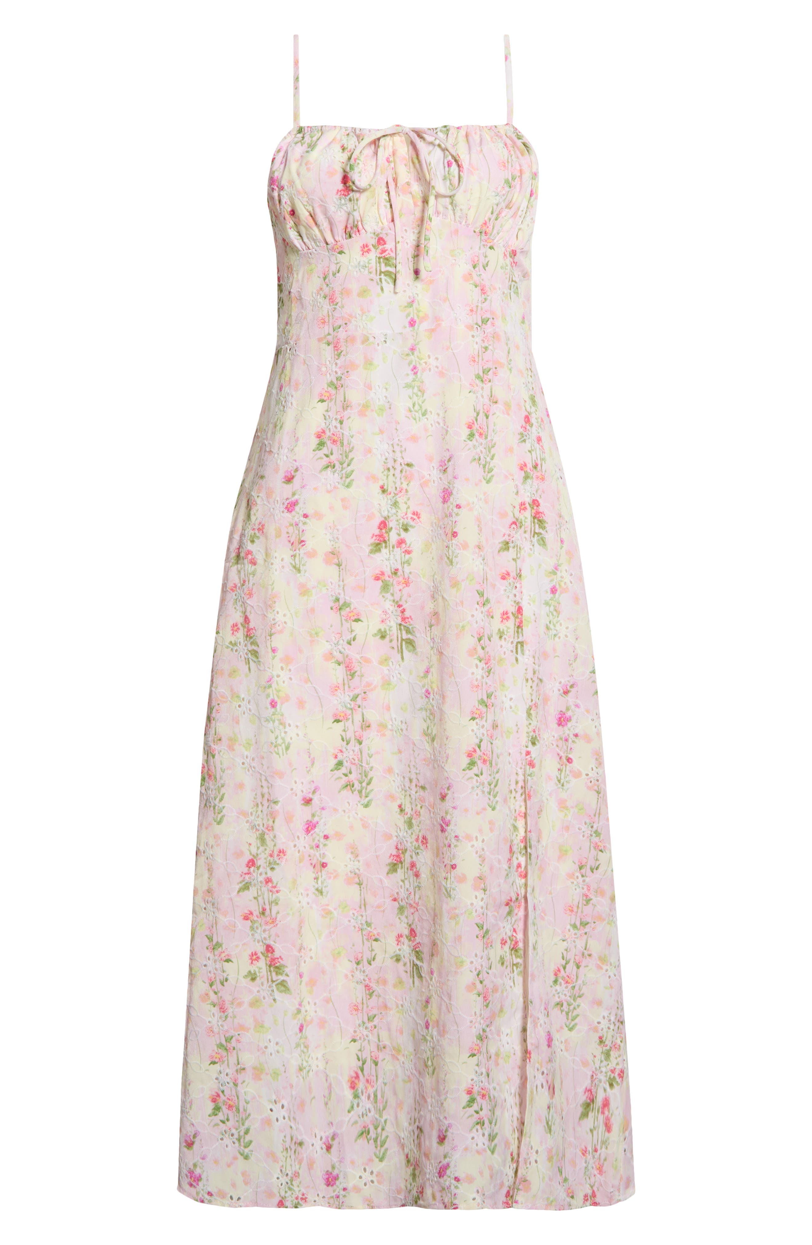 All in Favor Floral Eyelet Corset Midi Sundress | Nordstrom