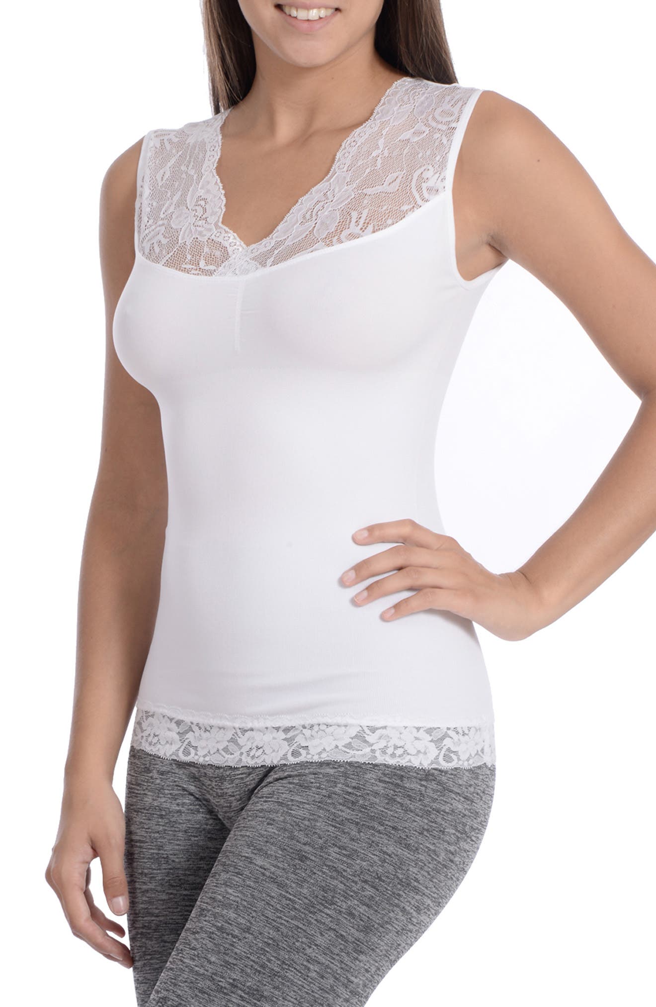 BODY BEAUTIFUL Seamless Lace Trim Cup Tank Body Slip | Nordstromrack