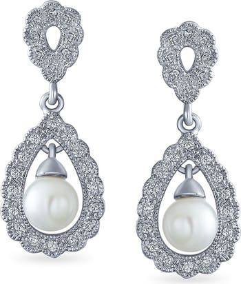BLING JEWELRY Bridal Filigree CZ Teardrop & Simulated Pearl Dangle ...