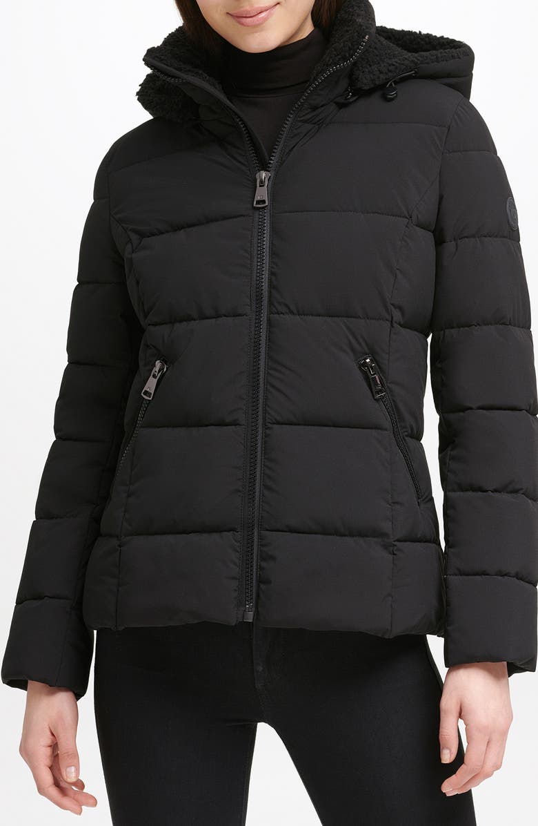 Kenneth Cole New York Faux Fur Trimmed Short Stretch Puffer Jacket ...