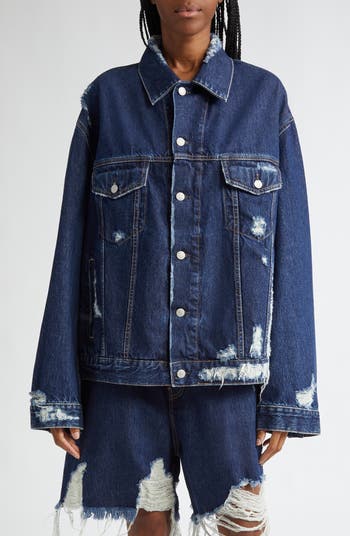 Acne Studios Robert Distressed Denim Trucker Jacket | Nordstrom