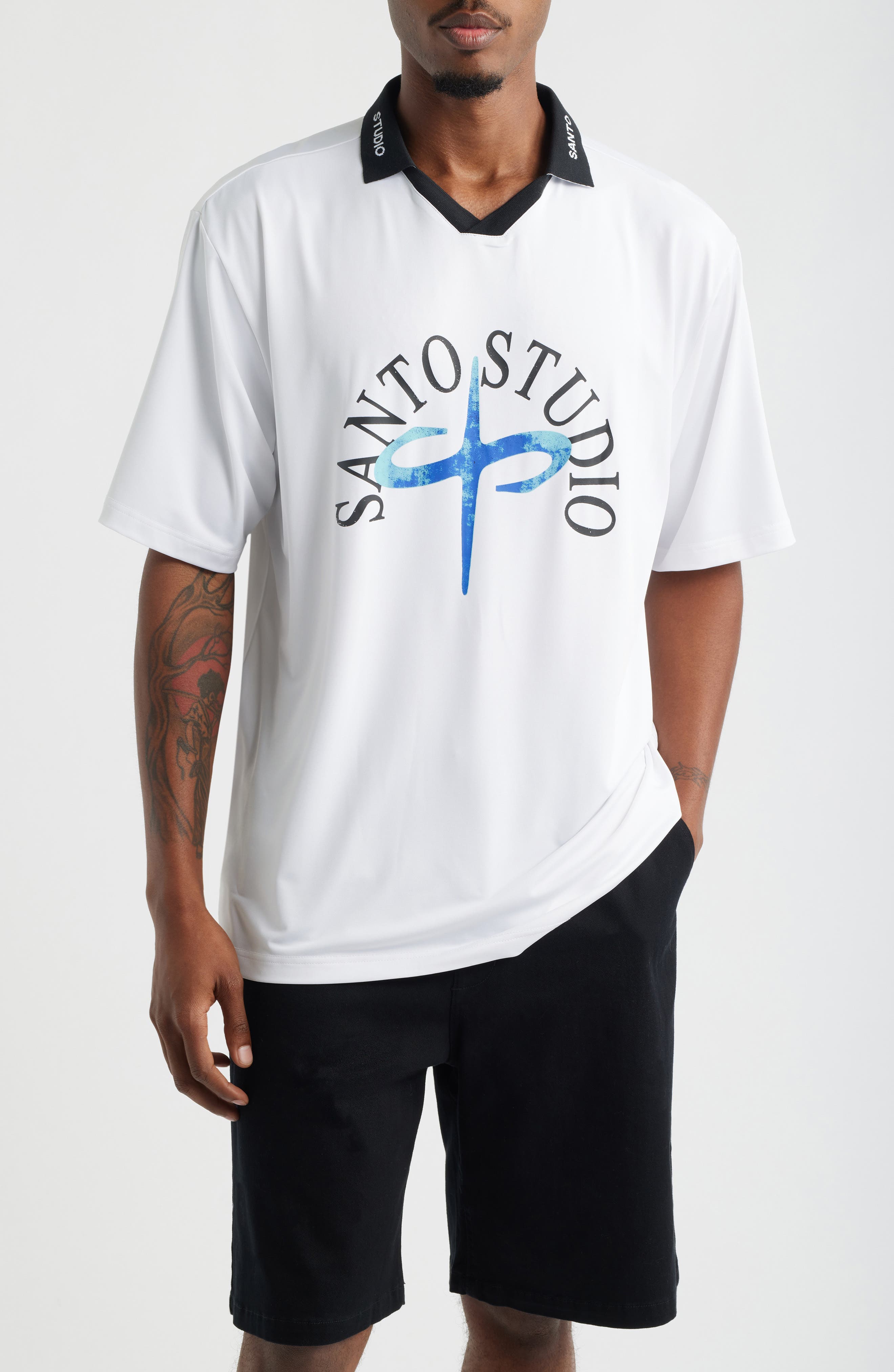 SANTO STUDIO Curved Logo Club Jersey Polo | Nordstrom