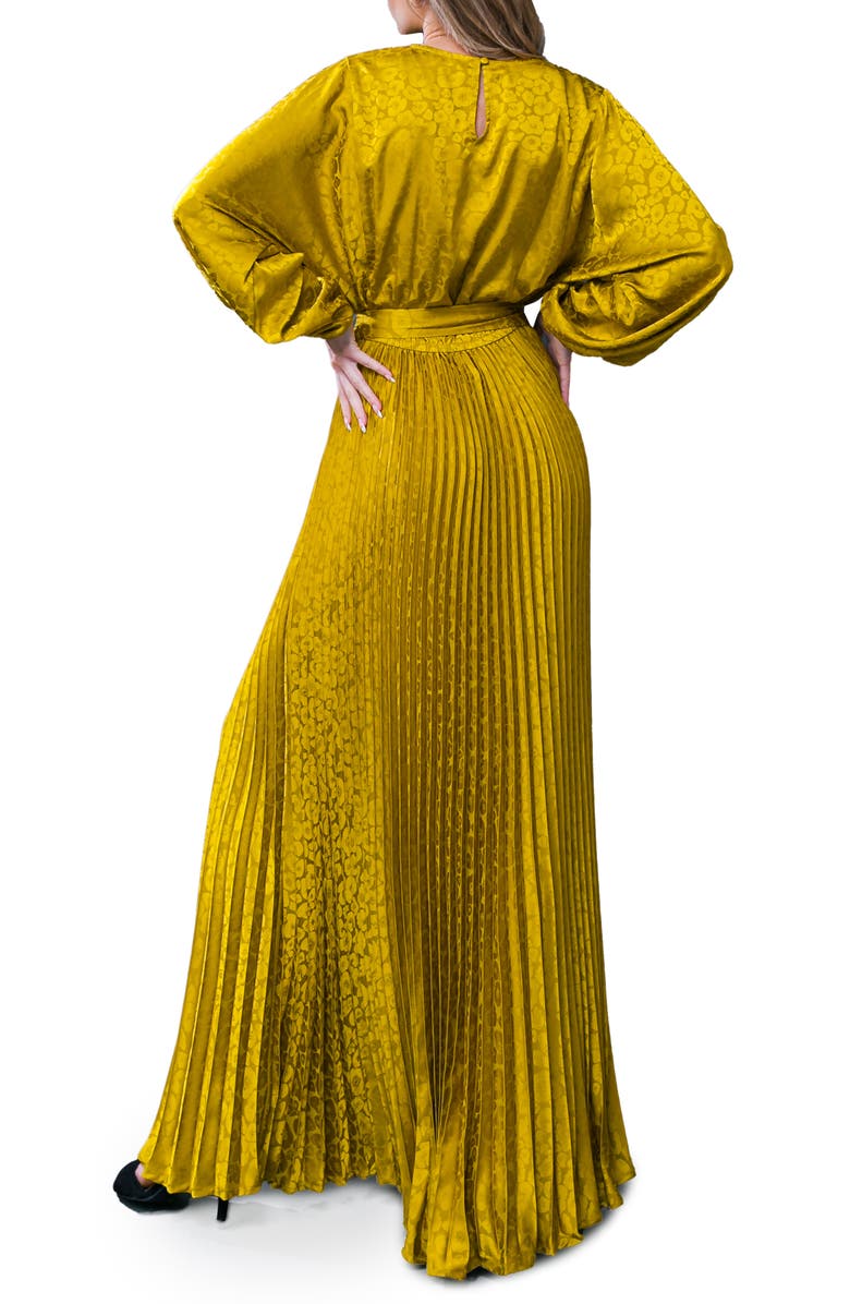 FLYING TOMATO Animal Print Blouson Sleeve Pleated Maxi Dress ...