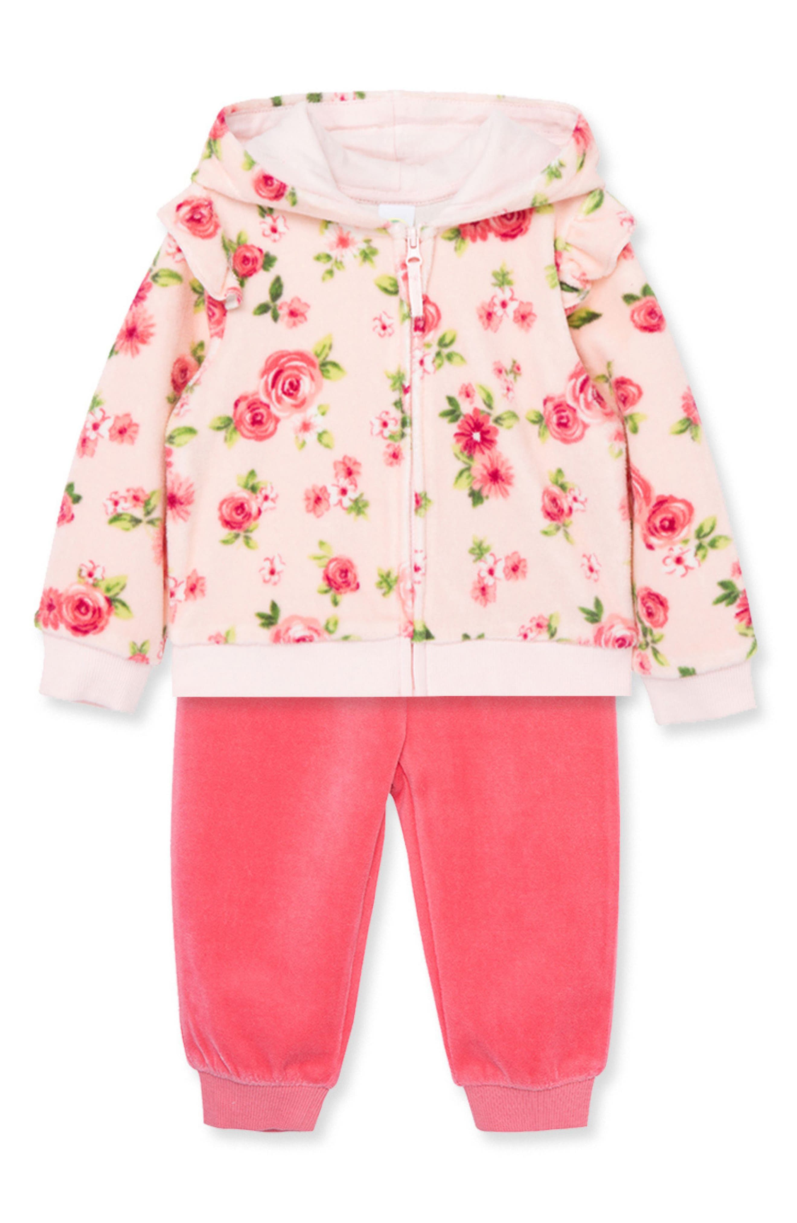 Little Me Rose Floral Print Zip Hoodie & Joggers Set | Nordstromrack