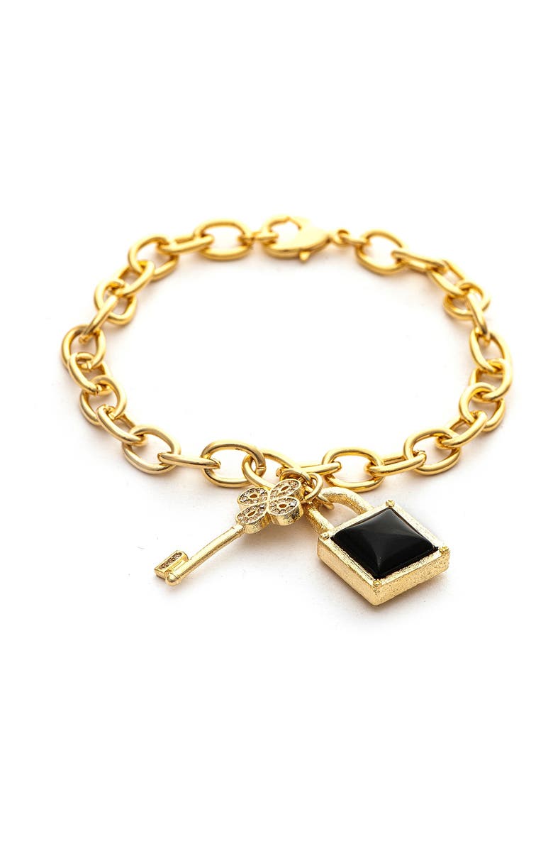 RIVKA FRIEDMAN 18K Gold Clad Satin Finish Onyx Lock and Cubic Zirconia ...