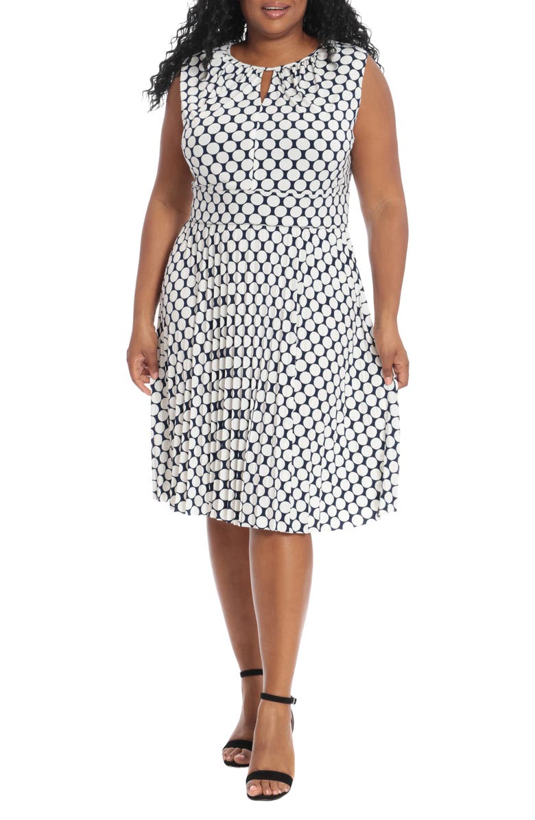 London Times Sleeveless Keyhole Inset Waist Circle Print Dress ...