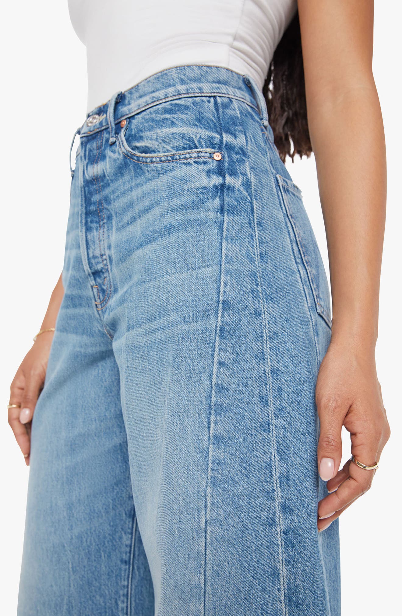 MOTHER Pipe Dream Button Sneak High Waist Wide Leg Jeans Folk Star ...