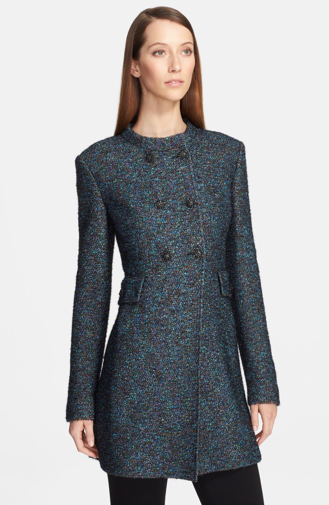 St. John Collection Iridescent Eyelash Knit Double Breasted Topper ...