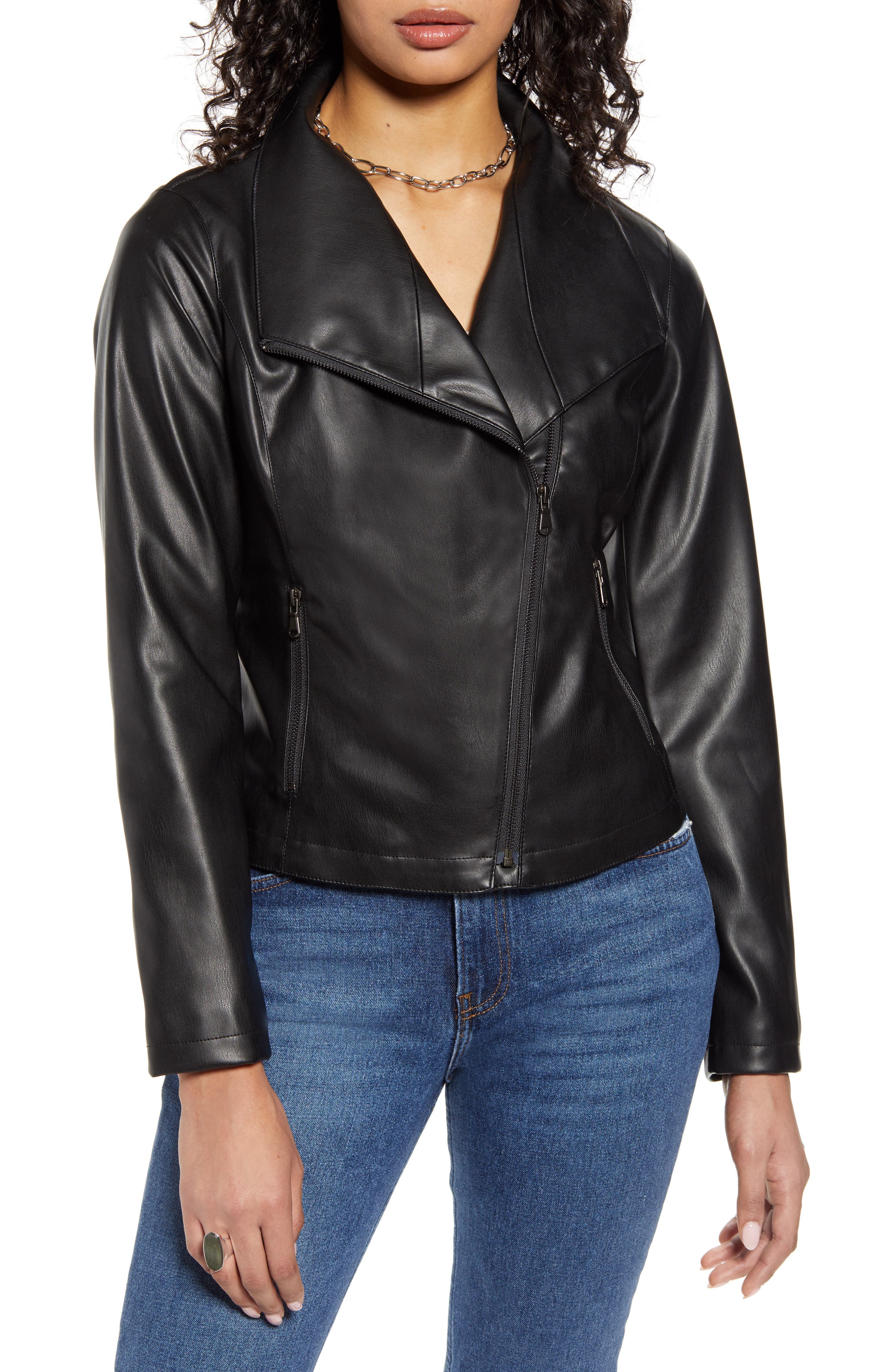 Halogen® Drape Collar Faux Leather Jacket | Nordstrom