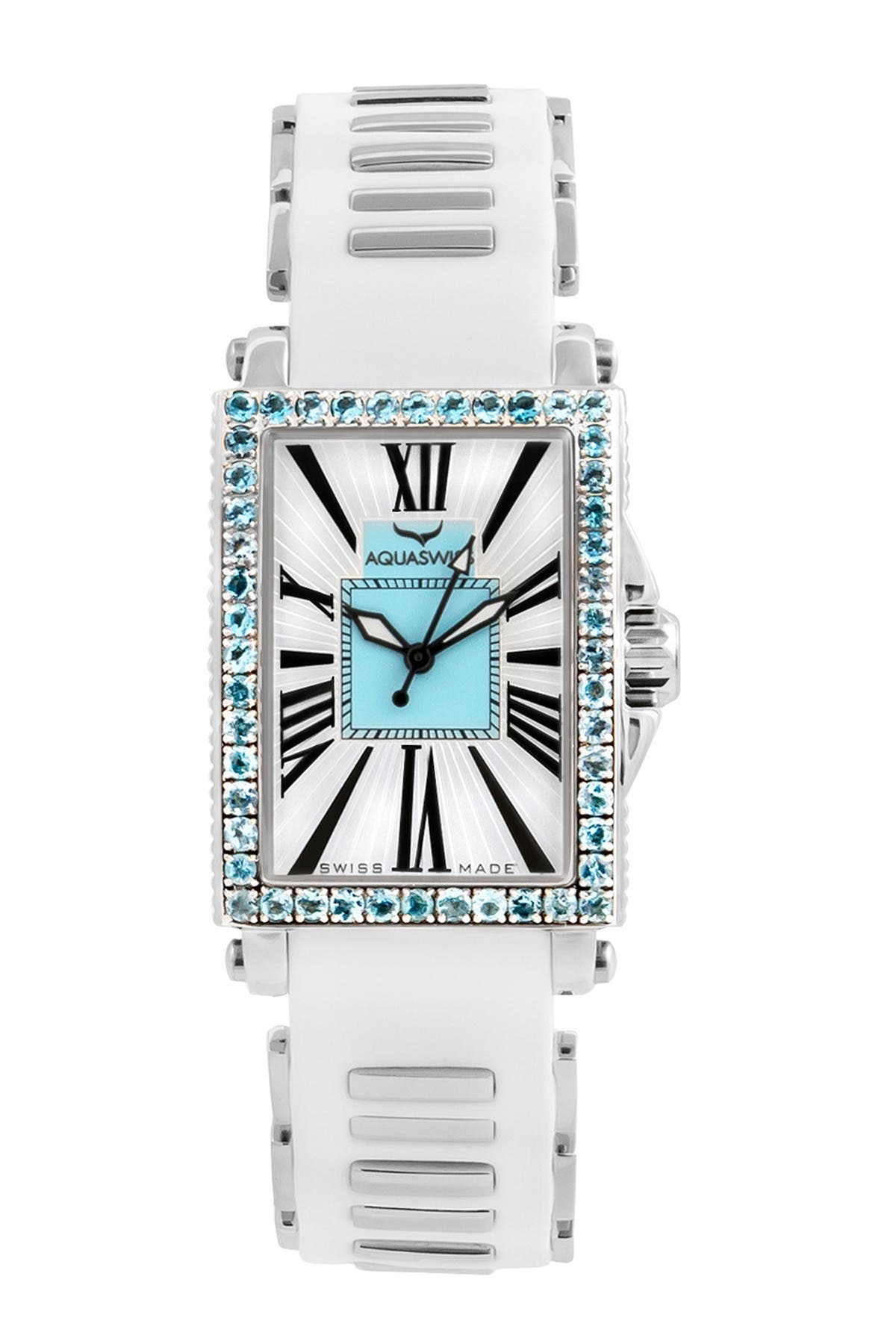 AQUASWISS Kelly Crystal Silicone Strap Watch, 44.5mm | Nordstromrack