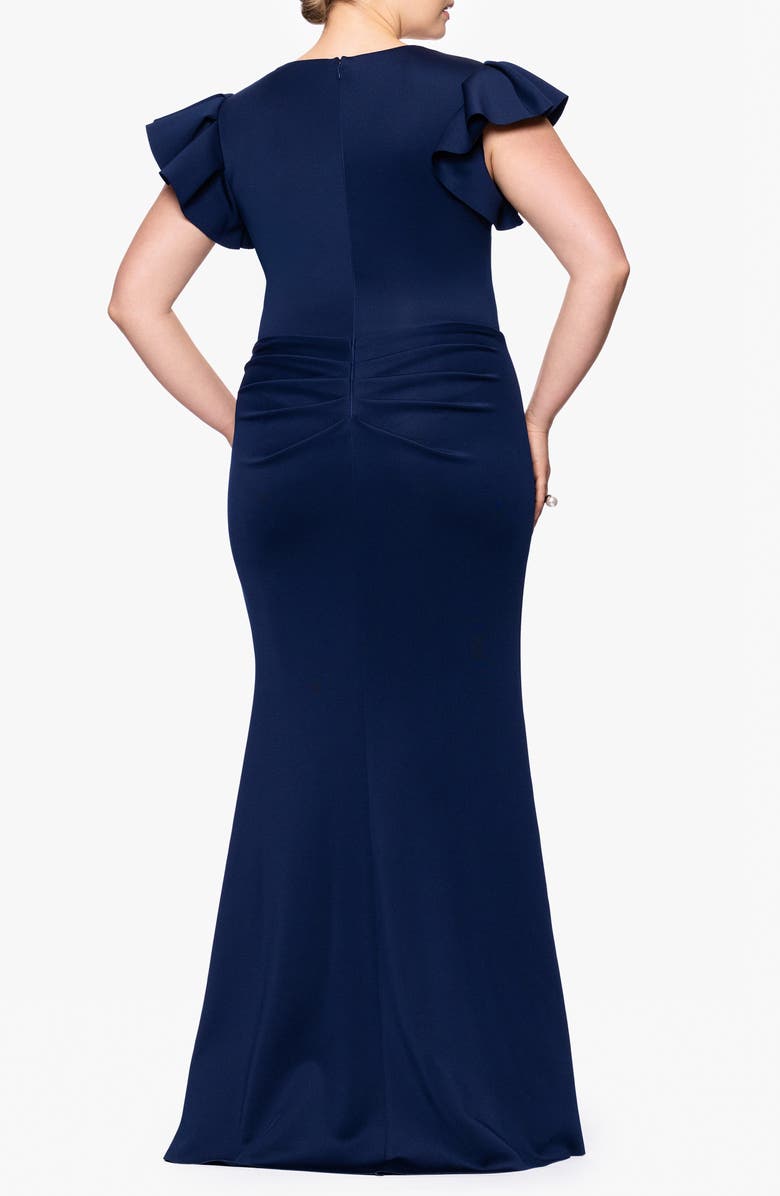 Xscape Evenings Ruffle Ruched Scuba Knit Gown | Nordstrom