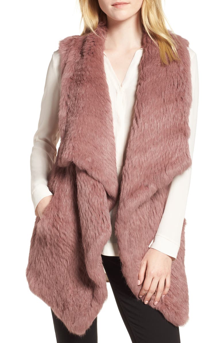 Love Token Long Drape Genuine Rabbit Fur Vest | Nordstrom