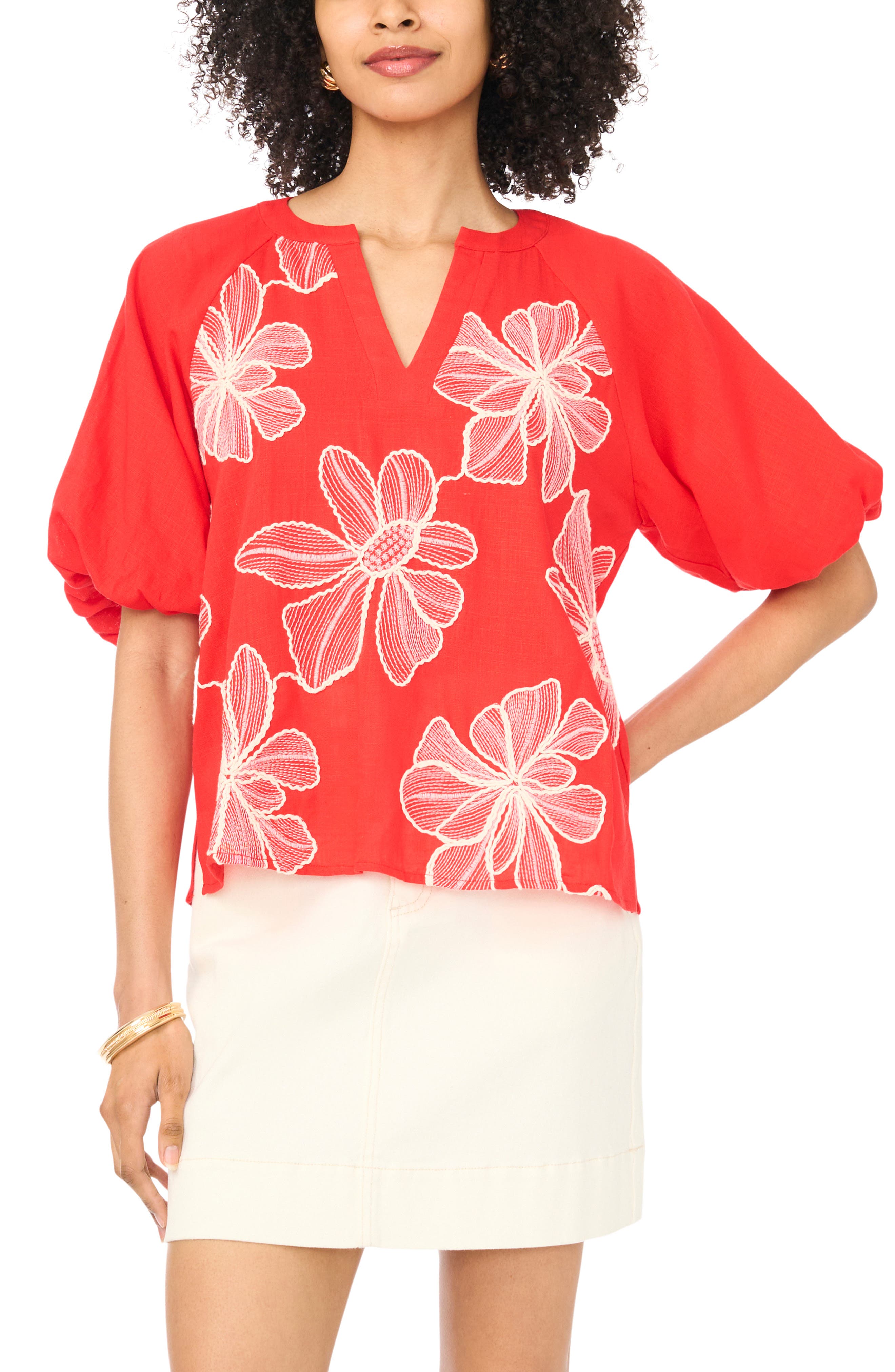 Vince Camuto Puff Sleeve Floral Print Peasant Top | Nordstrom