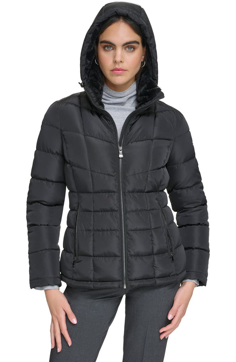 Calvin Klein Water Resistant Puffer Jacket with Faux Fur Lining ...
