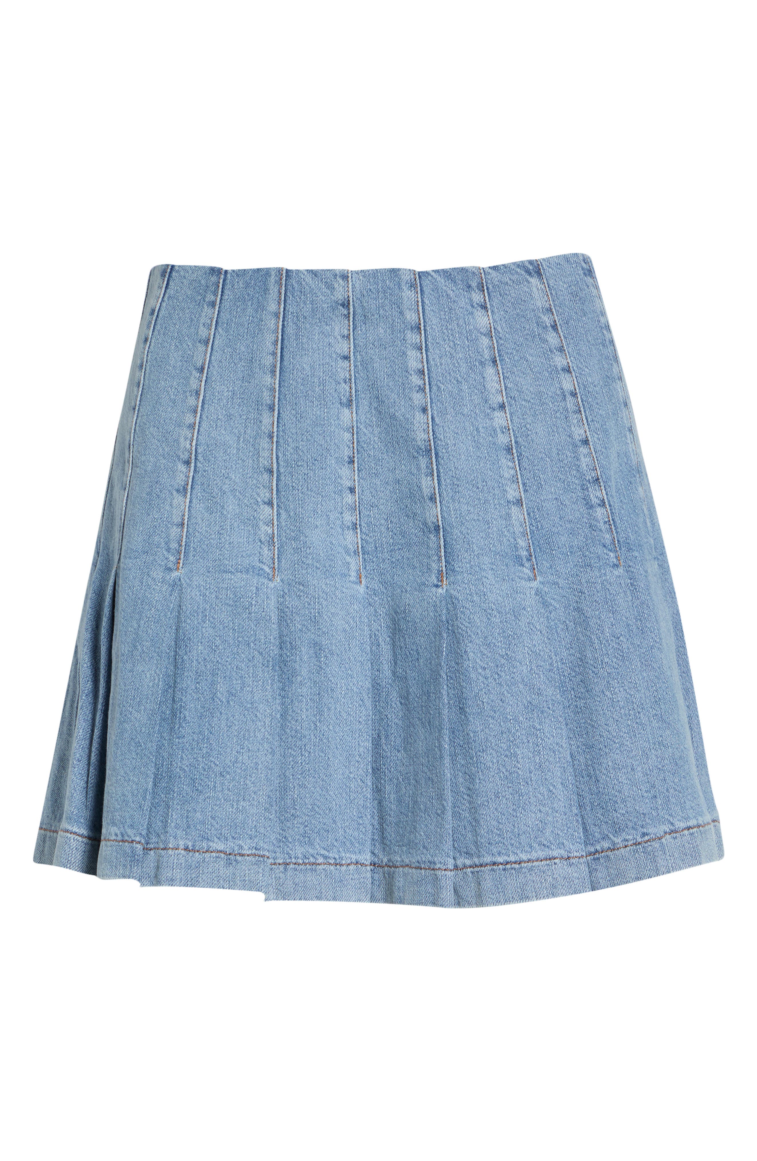 Alice + Olivia Carter Pleated Denim Miniskirt | Nordstrom