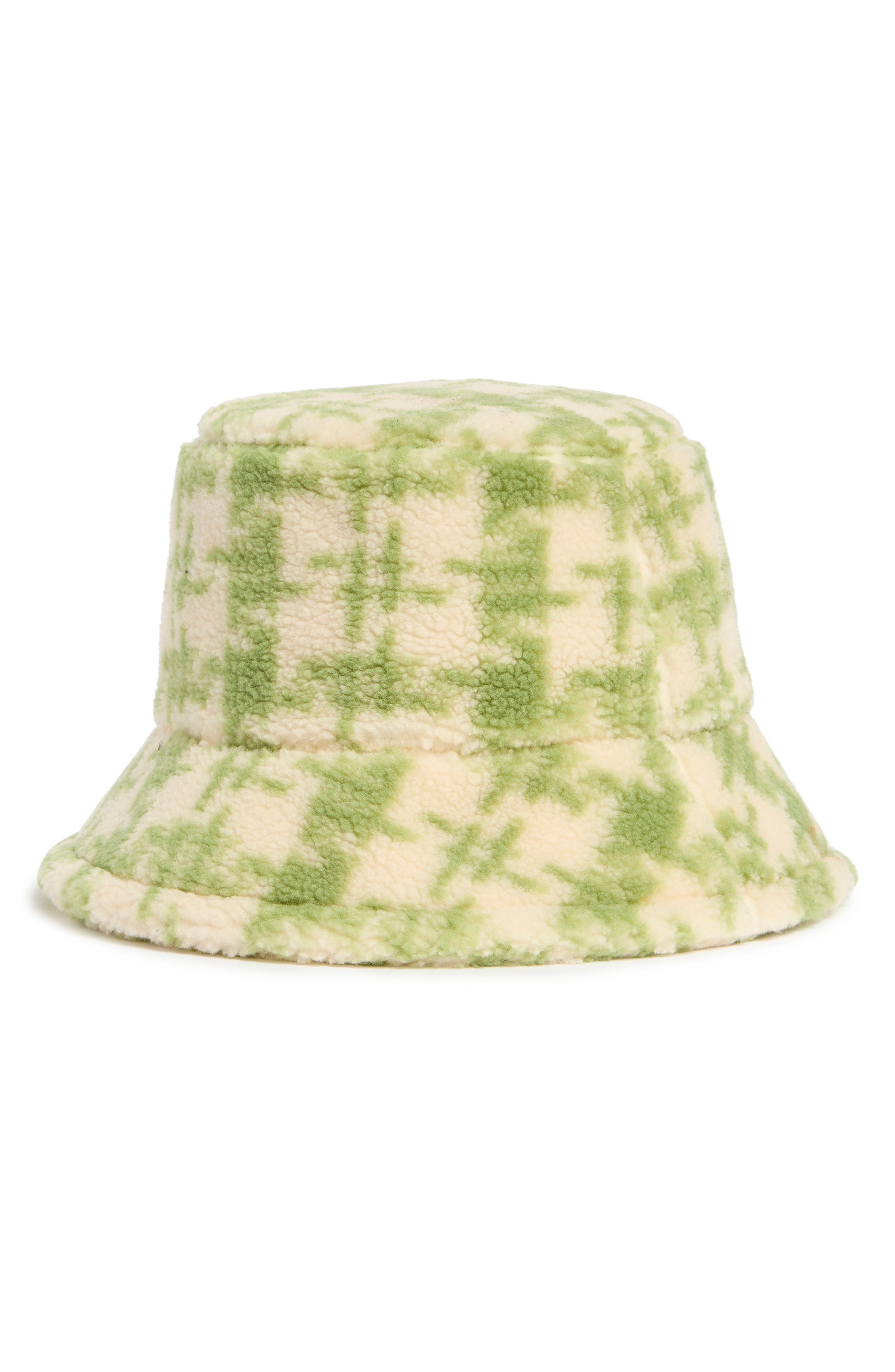 AREA STARS Houndstooth Faux Shearling Bucket Hat | Nordstromrack