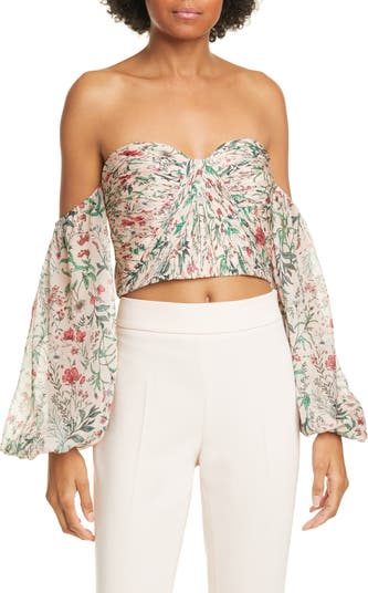 AMUR Helena Floral Off the Shoulder Silk Crop Top | Nordstrom