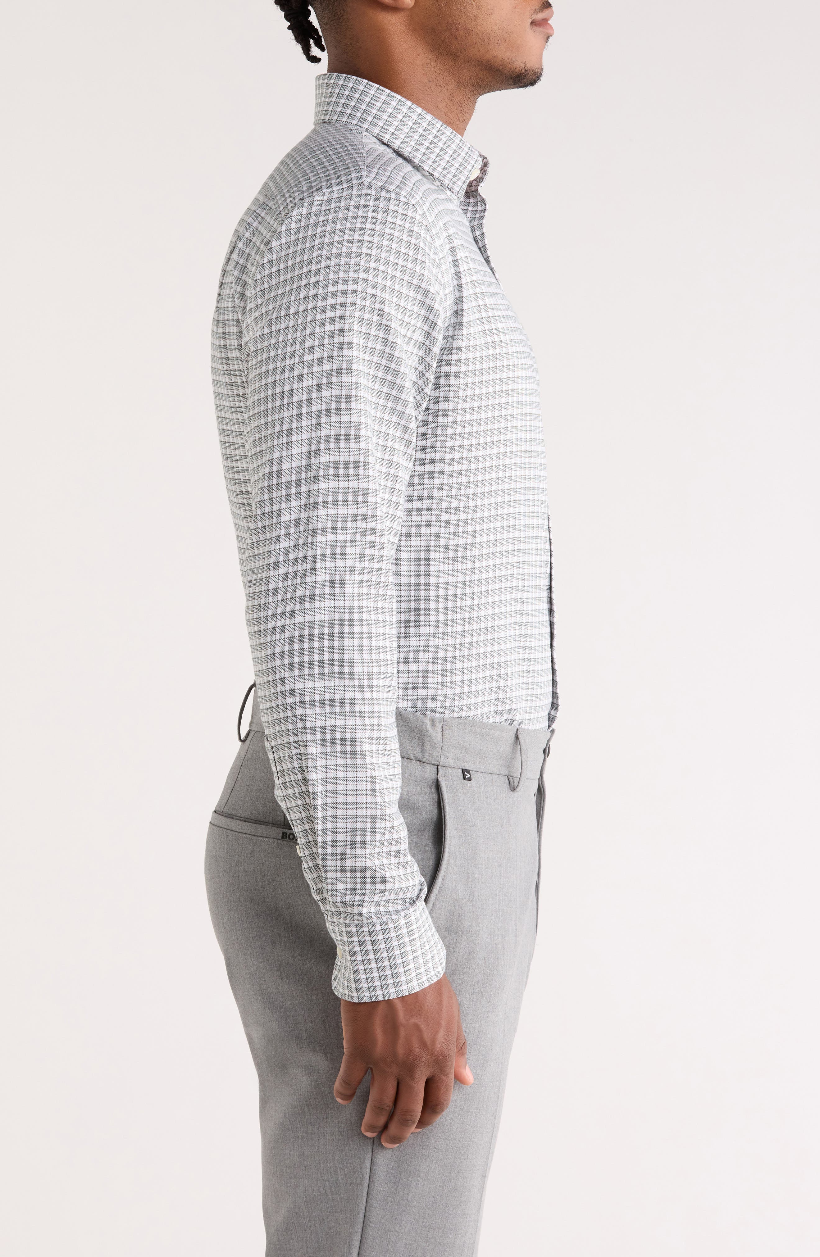 Nordstrom Trim Fit Check Premium Non Iron Cotton Button-Up Shirt ...