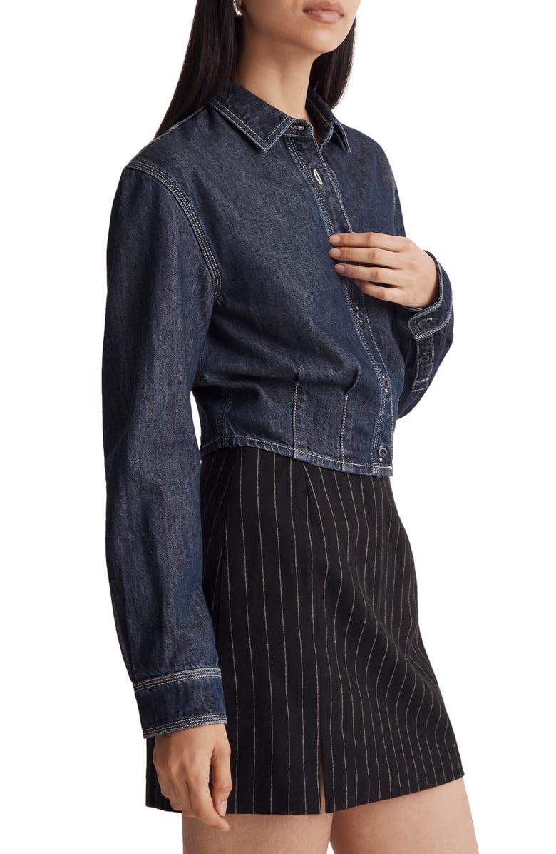 Madewell Denim Pleated Crop Button-Up Shirt | Nordstrom