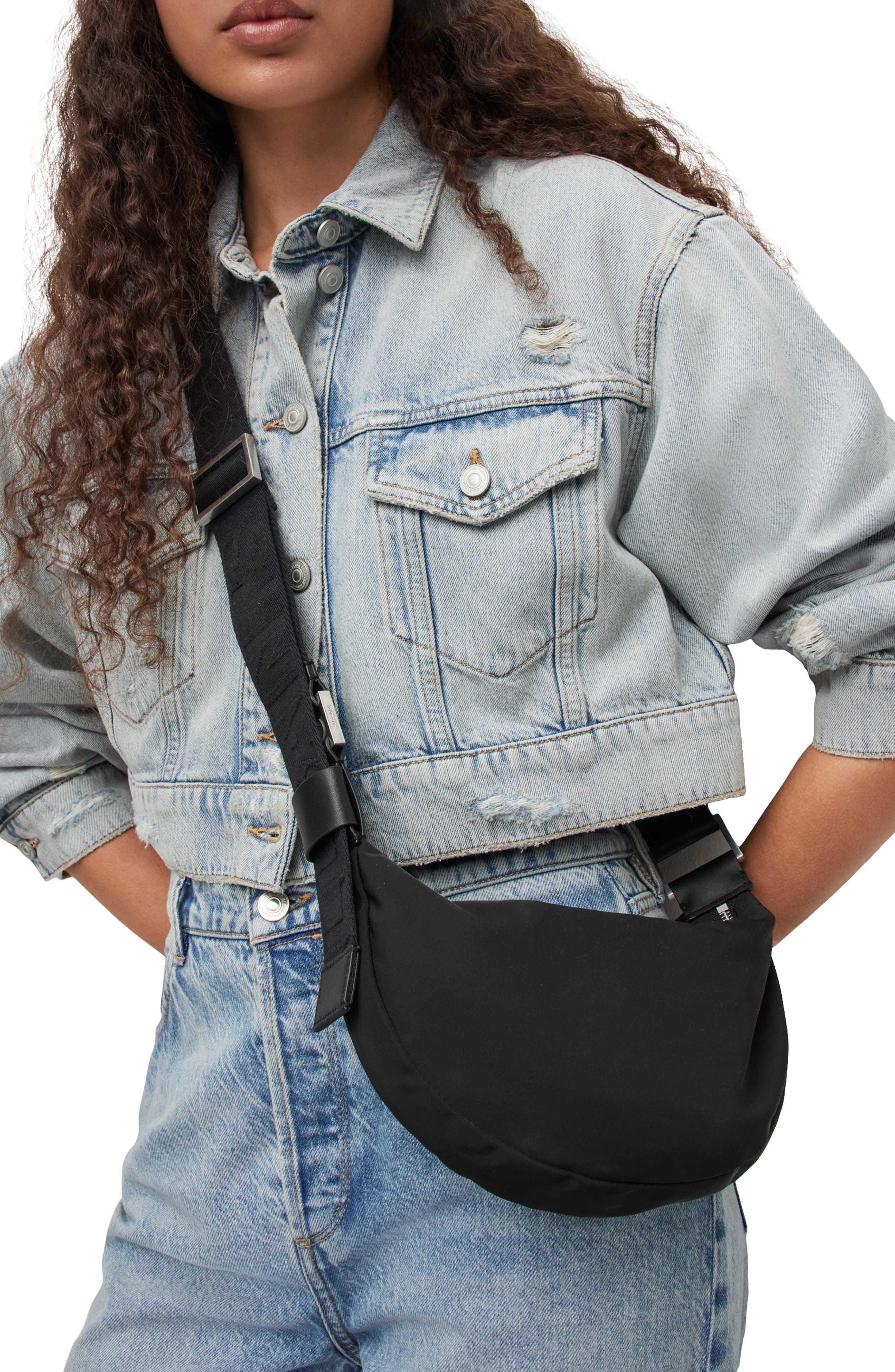 AllSaints Half Moon Nylon Crossbody Bag | Nordstrom