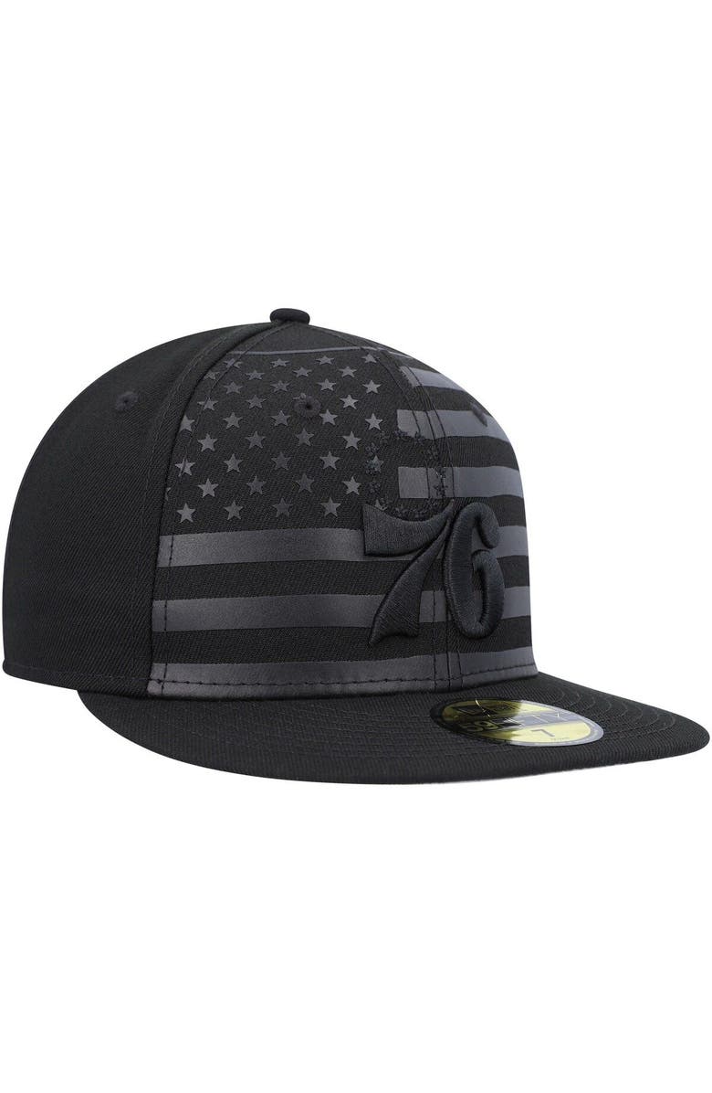 New Era Men's New Era Philadelphia 76ers Black on Black Tonal Flag ...