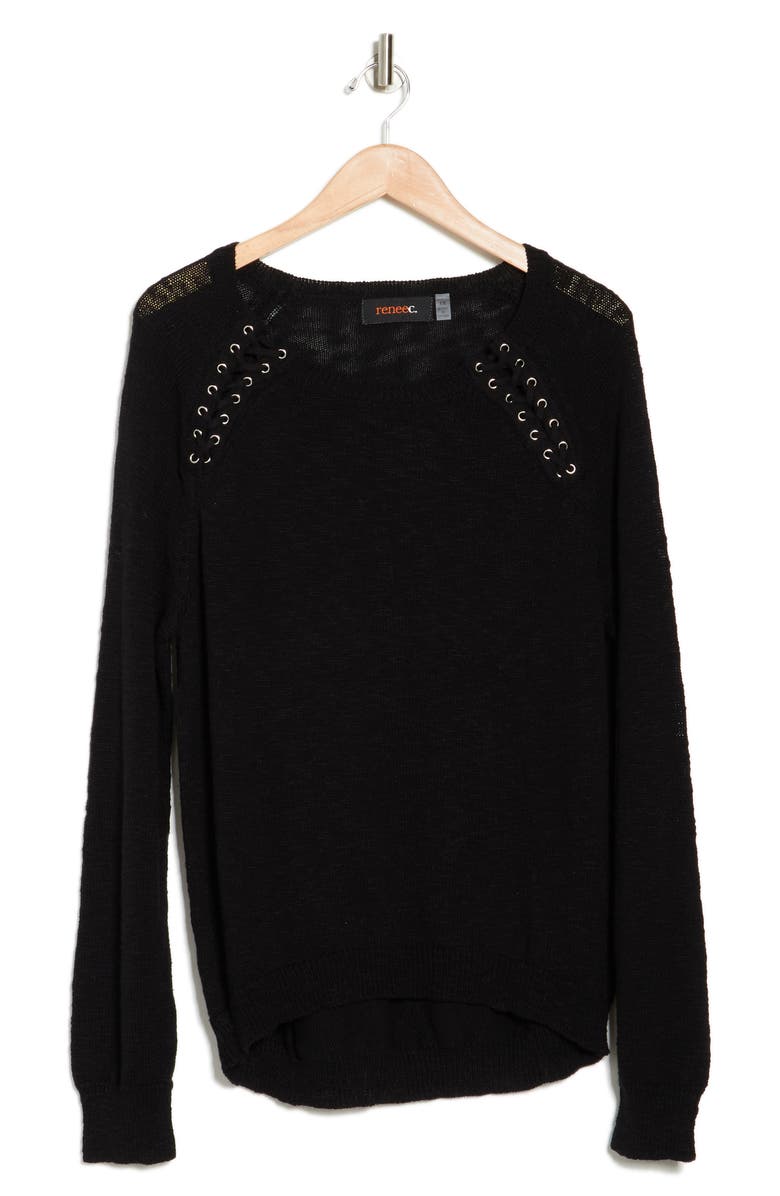 Renee C Lace-Up Detail Cotton Sweater | Nordstromrack
