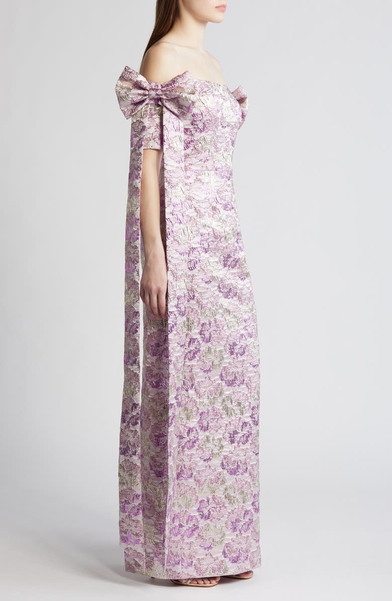 Black Halo Paisley Floral Metallic Brocade Off the Shoulder Evening ...