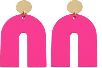Panacea 14K Yellow Gold Plated Hot Pink U Shaped Drop Earrings ...