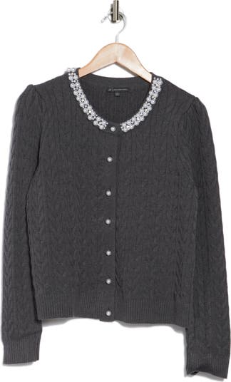 Adrianna Papell Faux Pearl Adorned Cable Knit Sweater | Nordstromrack