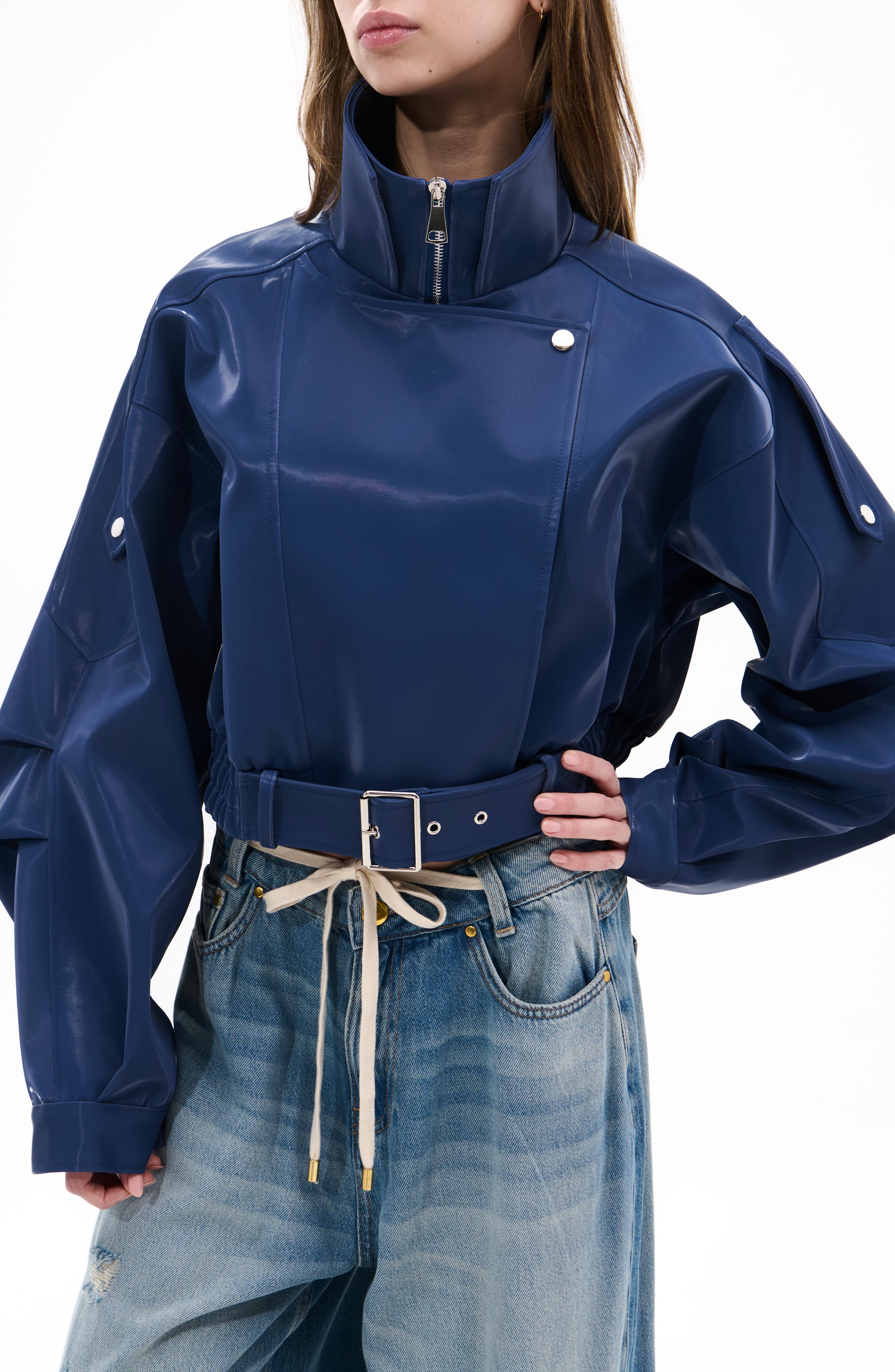 AZALEA WANG Liquid Luxe Shiny Bomber Jacket | Nordstrom