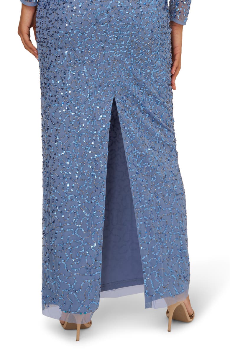 Adrianna Papell Beaded Off the Shoulder Long Sleeve Mesh Column Gown ...