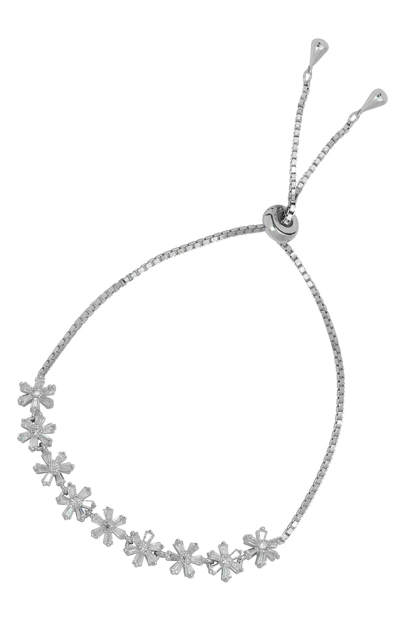 CANDELA JEWELRY Sterling Silver CZ Flower Adjustable Chain Bracelet ...