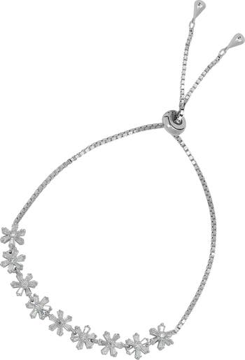 CANDELA JEWELRY Sterling Silver CZ Flower Adjustable Chain Bracelet ...